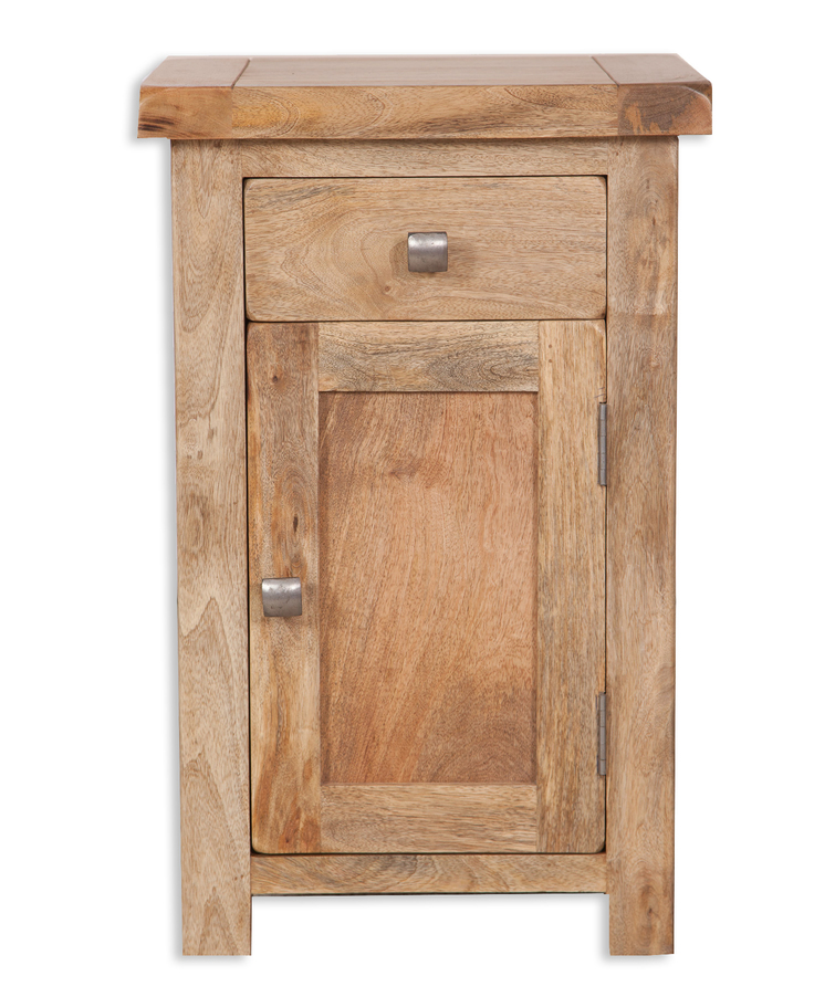 solid light mango wood 1 door 1 drawer bedside unit