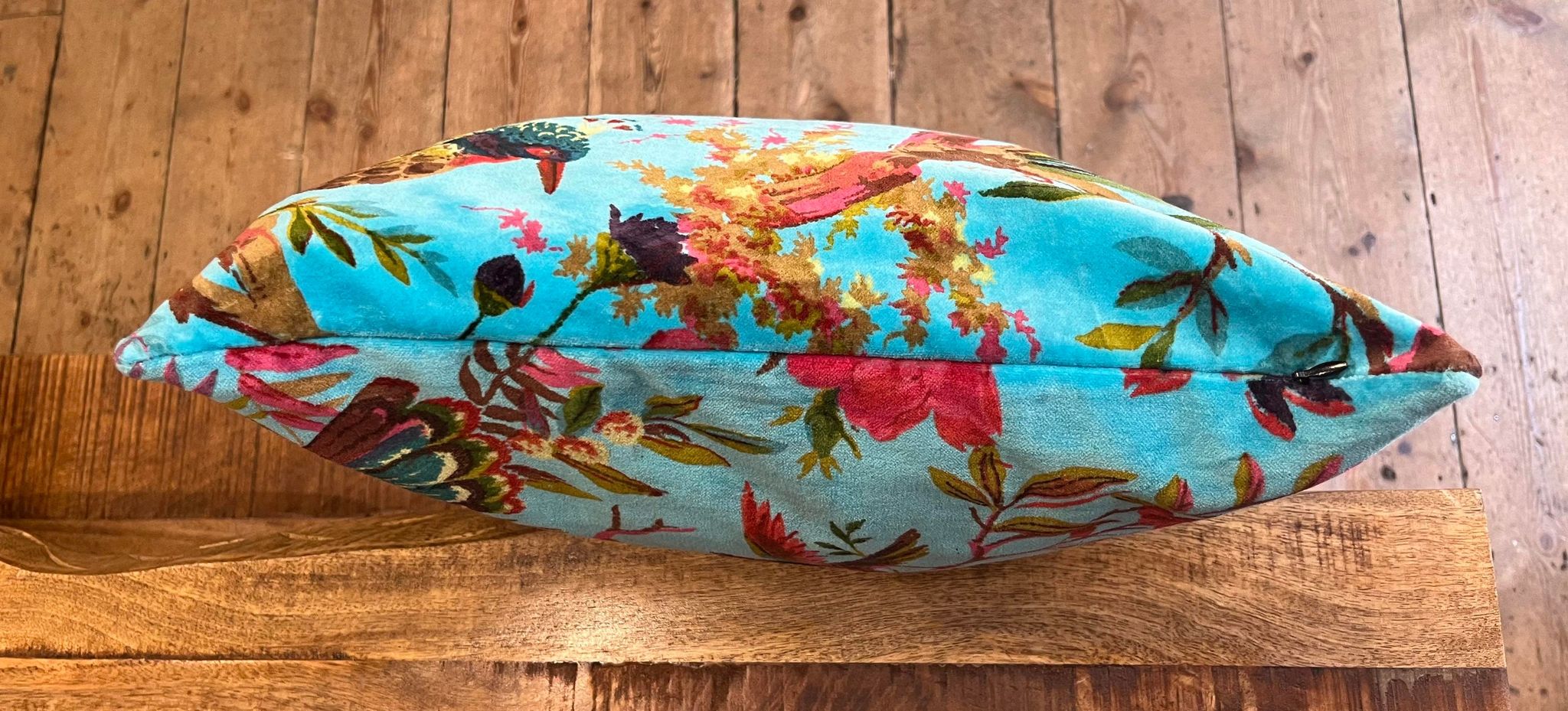 Blue Boho Style Floral Design Cotton Velvet Cushion Cover 40x60cm ...